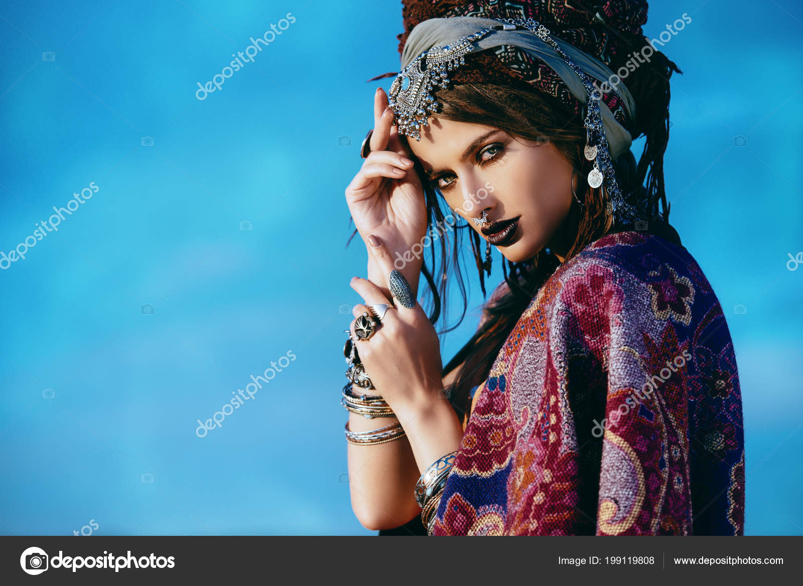 Beautiful Fashion Model Posing Boho Style Clothes Rays Sunset Outdoor ...