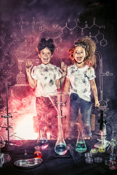 Funny Little Girl Doing Experiments Laboratory Explosion Laboratory ...