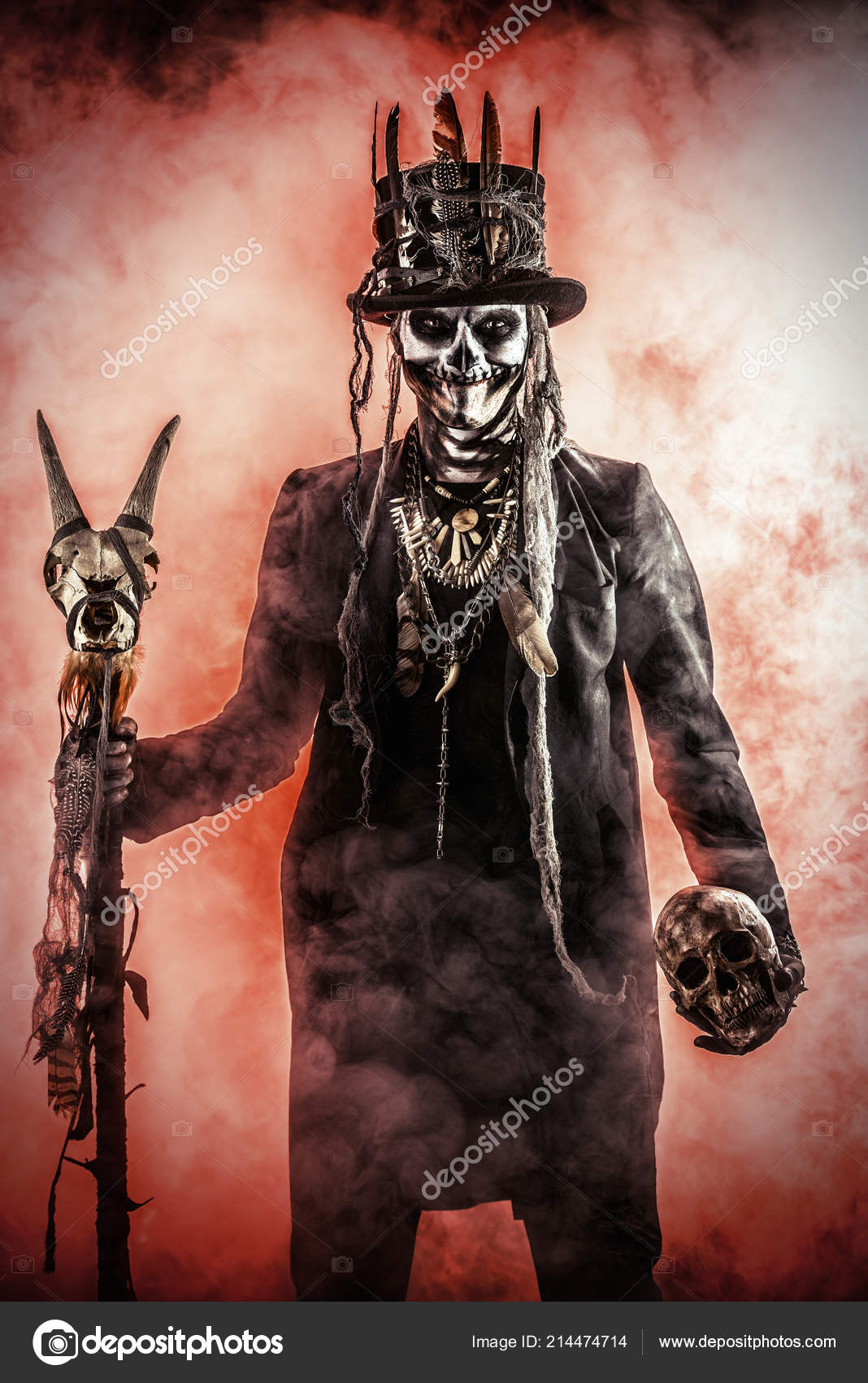 Man Skull Makeup Dressed Tail Coat Top Hat Baron Saturday — Stock Photo ...