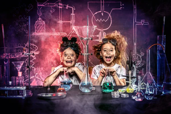 Funny Little Girl Doing Experiments Laboratory Explosion Laboratory ...