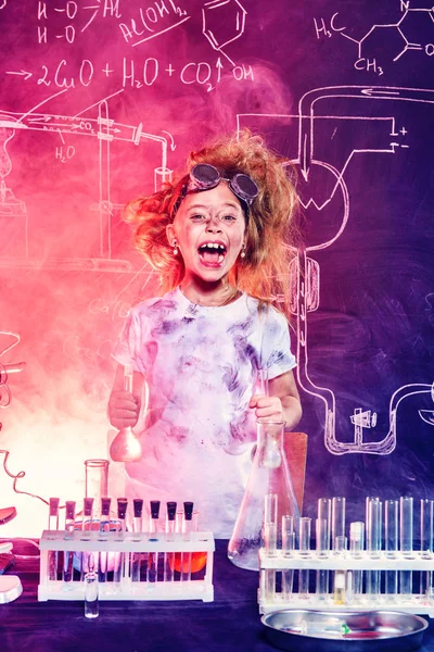 Funny Little Girl Doing Experiments Laboratory Explosion Laboratory ...