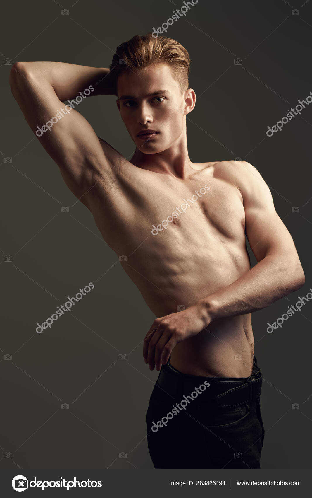 Portrait Handsome Athletic Young Man Perfect Muscular Body Sports ...