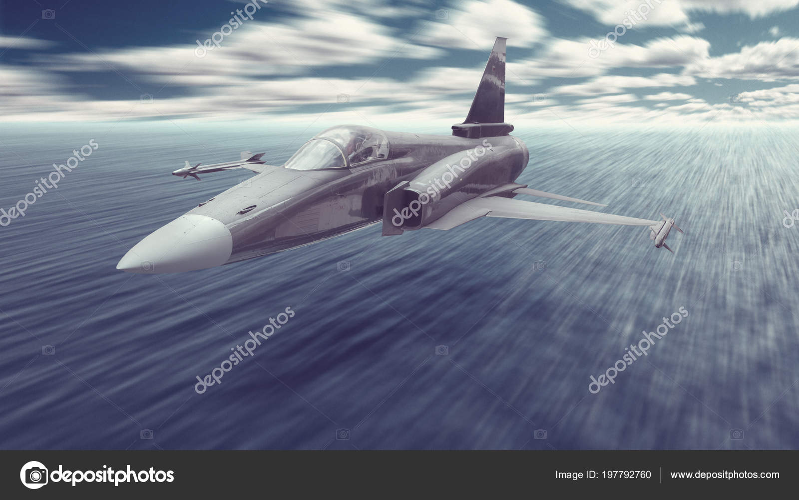 Jet fighter war airplane armed with missiles flying really low over the ...