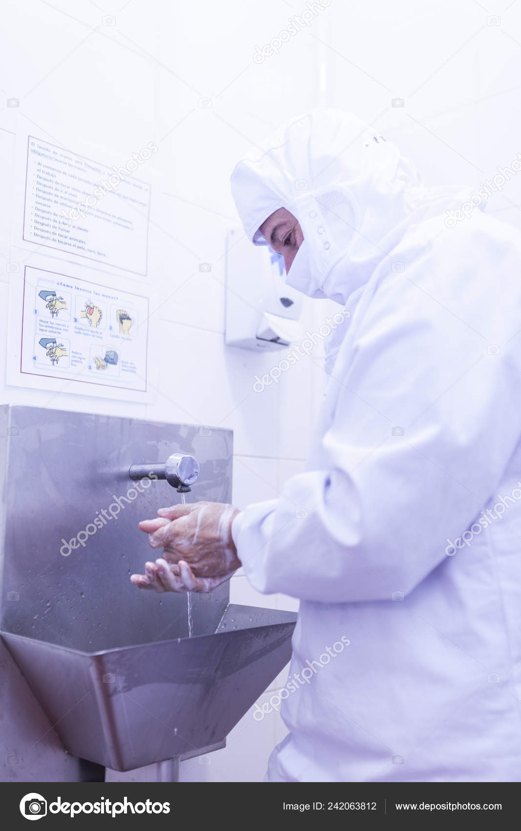 Worker Cutting Room Washing Hands Dressed Hygienic Clothing ⬇ Stock ...