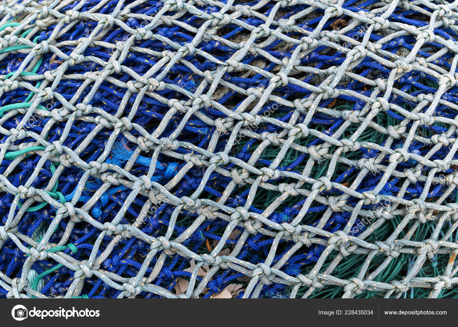 Blue Green Fishing Net Ropes Pile Lymington England — Stock Photo ...
