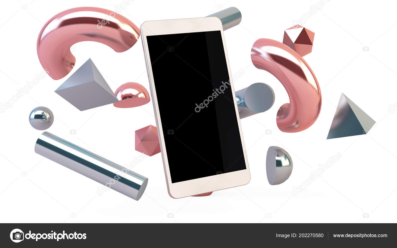 Smartphone Geometric Shapes Floating Rendering Mock Isolated Stock ...