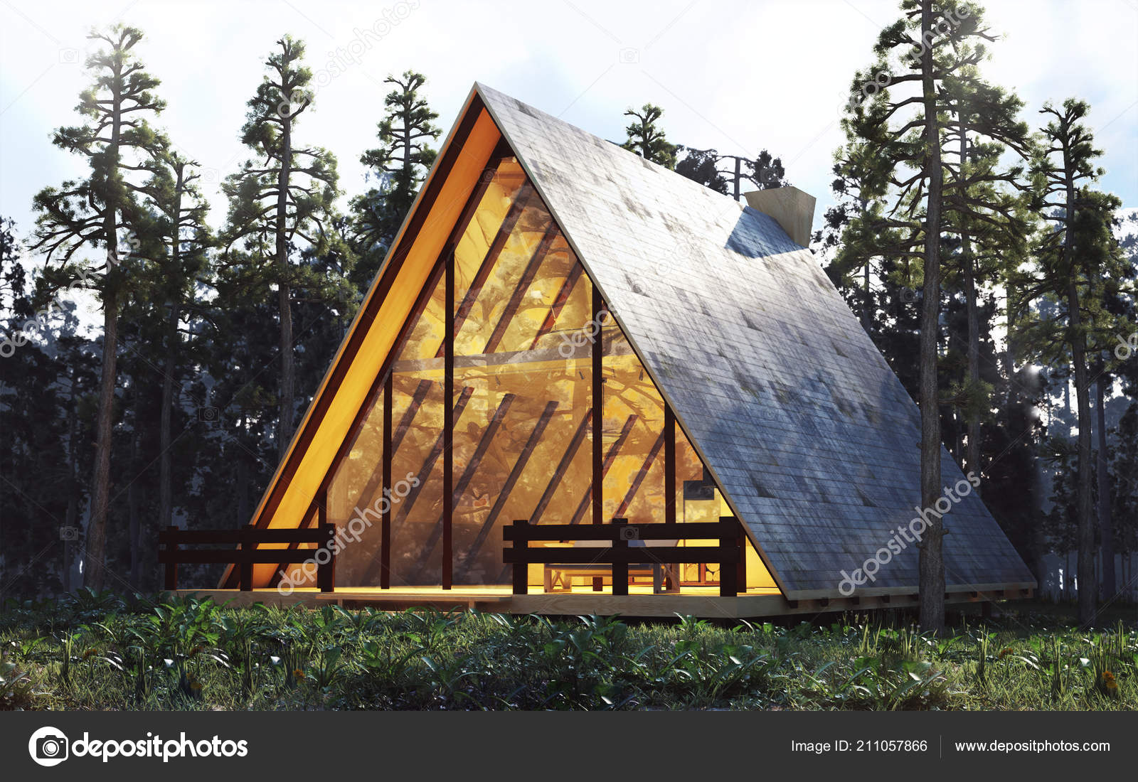 Cabin House Woods Rendering Stock Photo by ©georgejmclittle 211057866