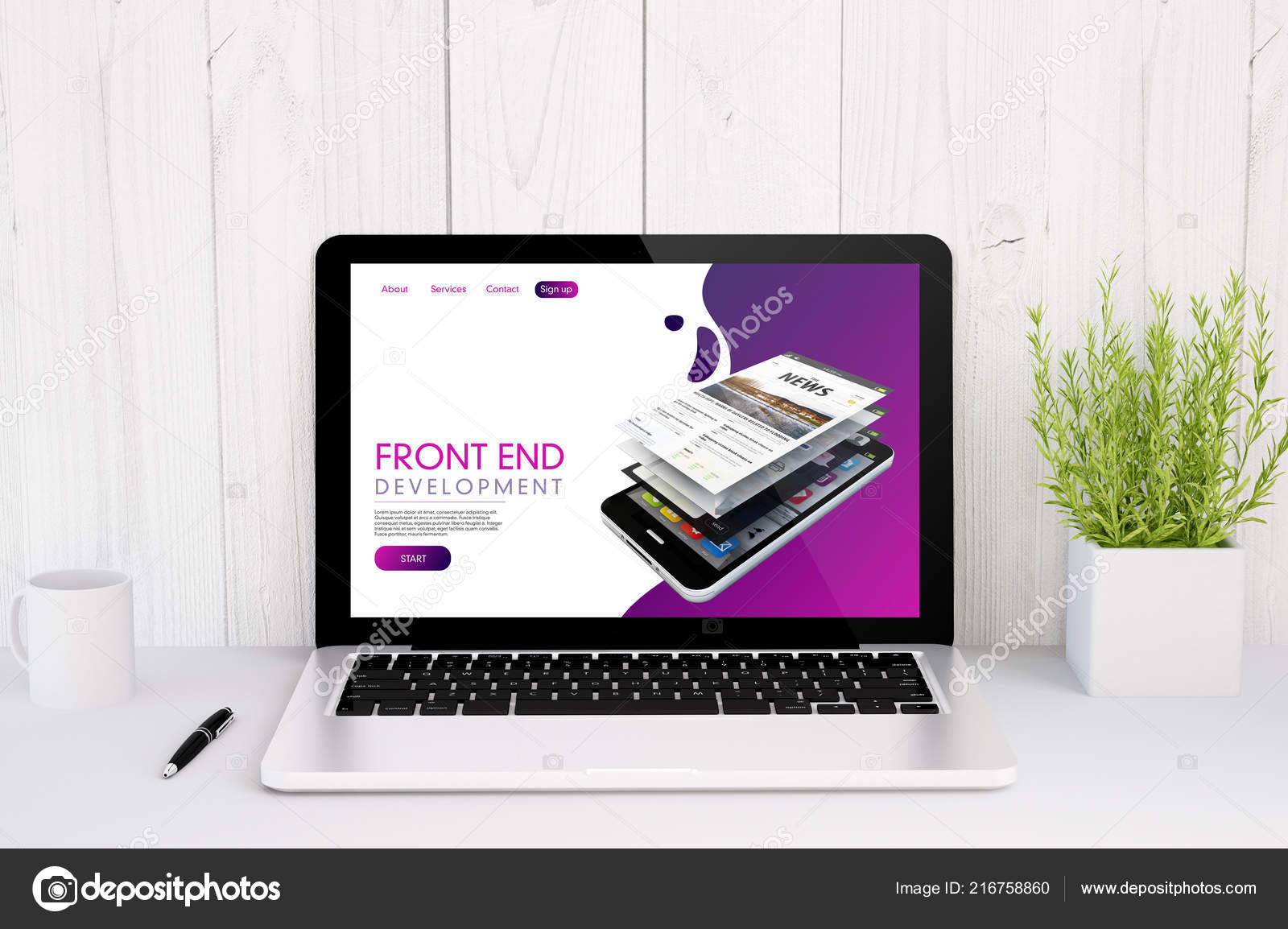 Rendering Laptop Front End Website Design Screen Table — Stock Photo ...
