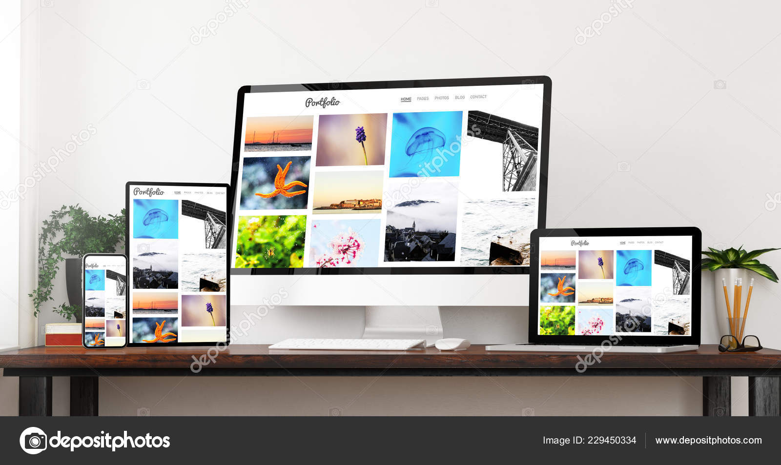 Front View Responsive Portfolio Website Devices Home Website Rendering ...