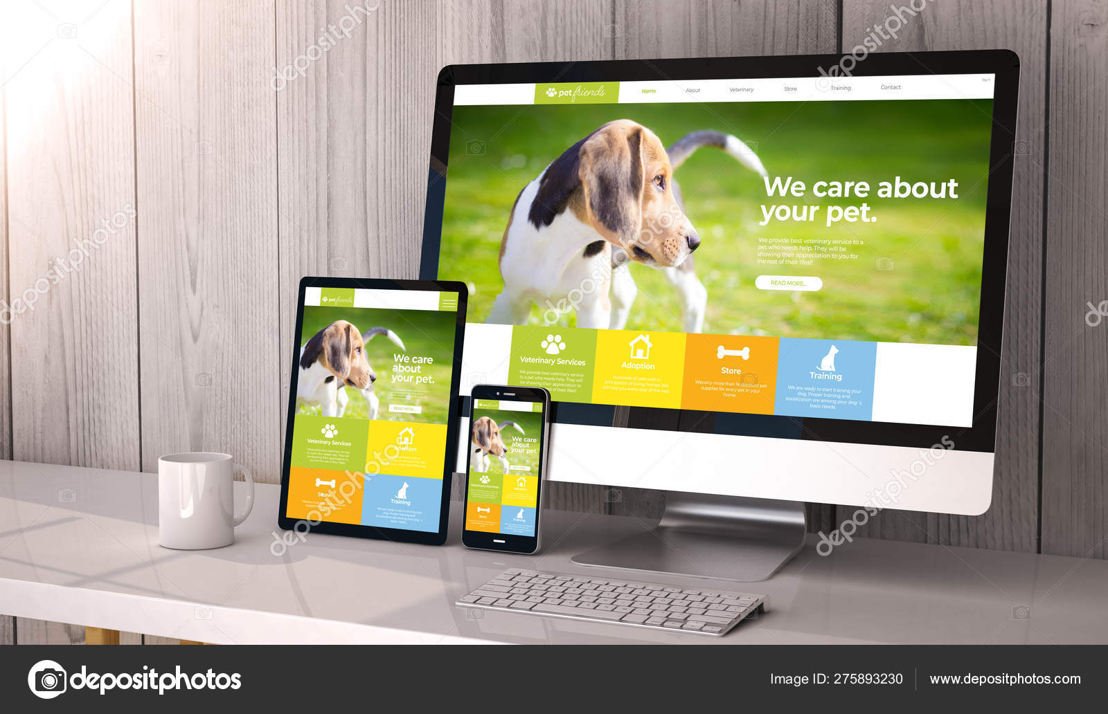 Devices responsive on workspace pet website design — Stock Photo ... Devices responsive on workspace pet website design — Stock Photo ...