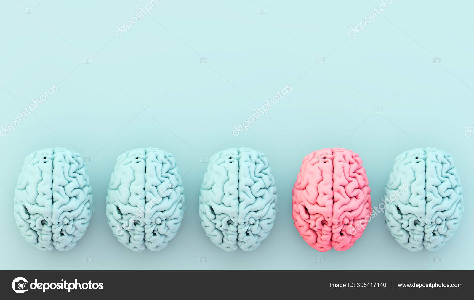 Minimal Blue Brain Collection One Pink Different Concept Rendering ...