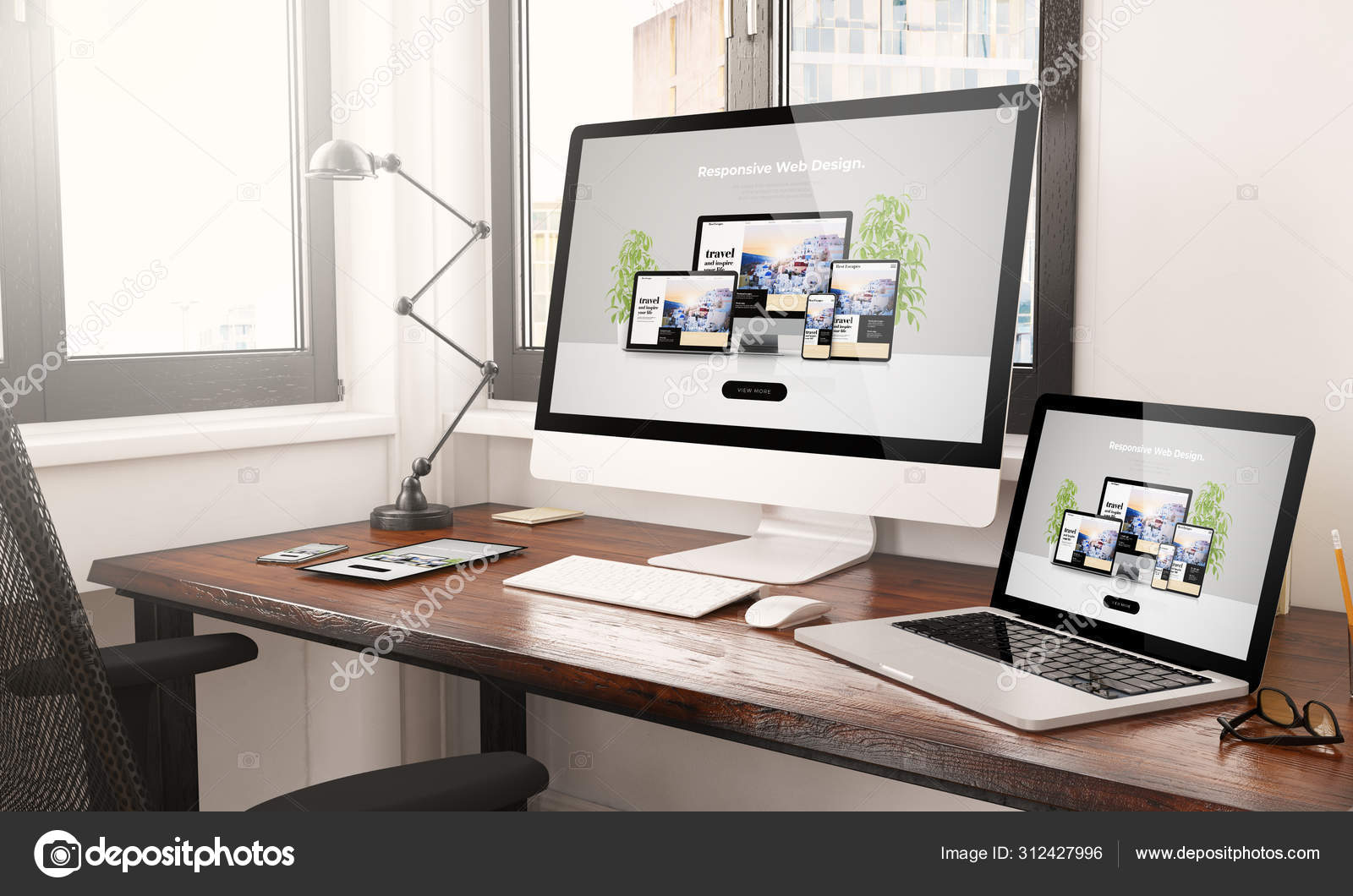 Devices Responsive Web Design Desktop Rendering — Stock Photo © georgejmclittle #312427996
