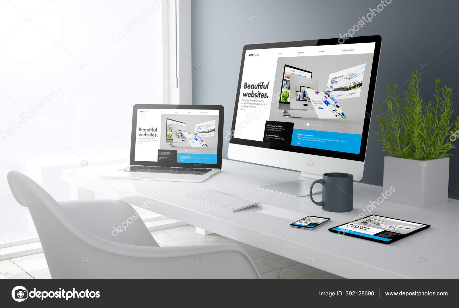 Rendering Desktop All Devices Showing Builder Website All Screen Graphics — Stock Photo ...