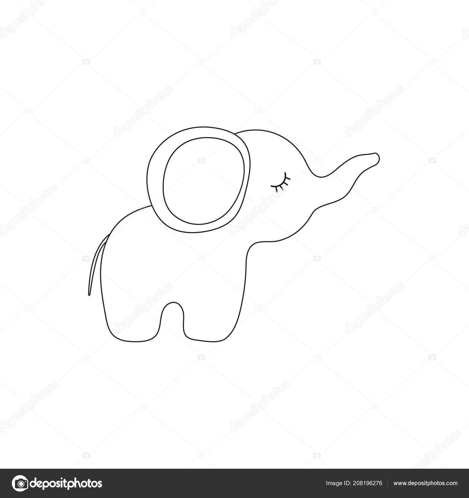 Vector Illustration Small Cartoon Outline Elephant — Stock Vector ...