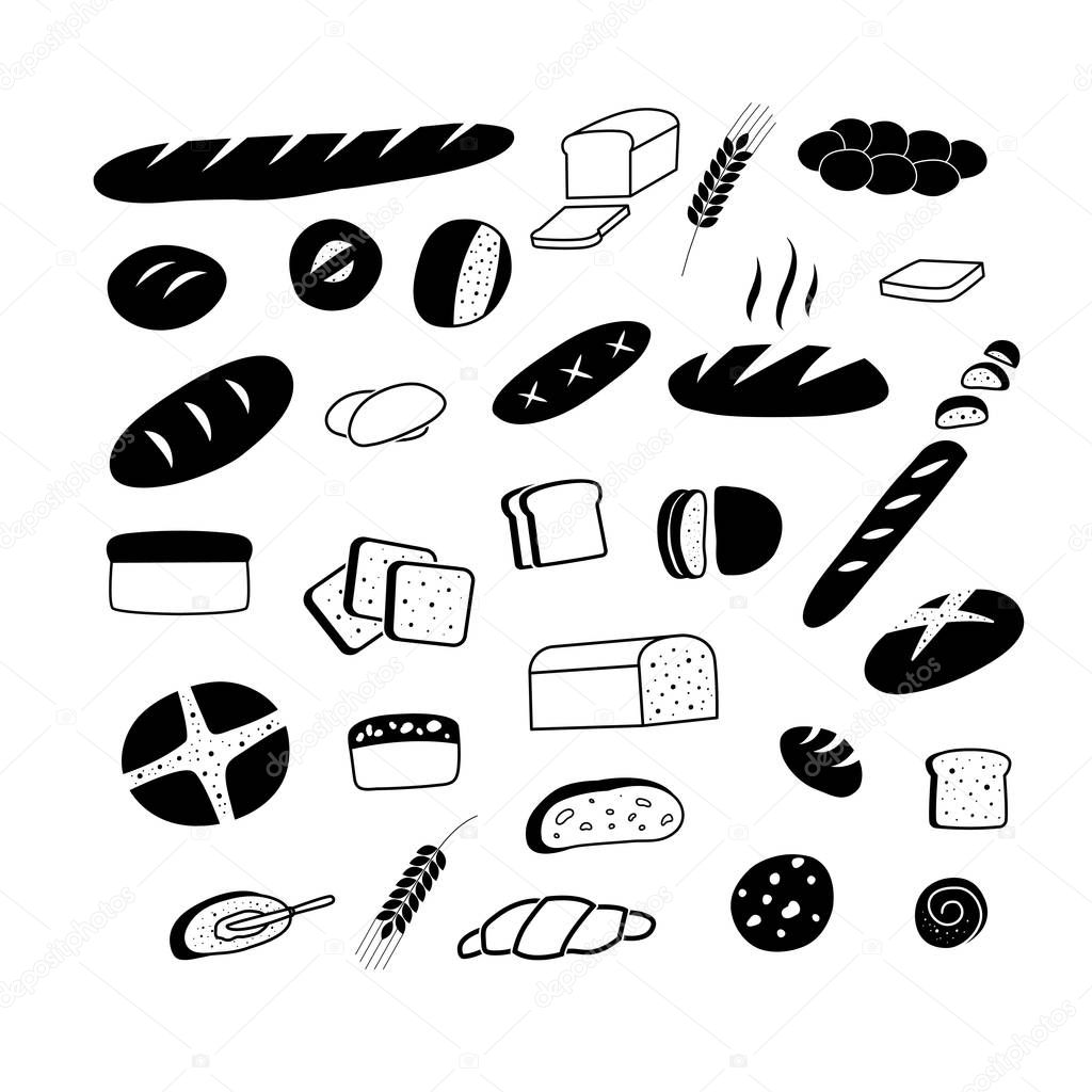 Conjunto vectorial de diferentes tipos de pan. Productos de panadería ... Conjunto vectorial de diferentes tipos de pan. Productos de panadería ...