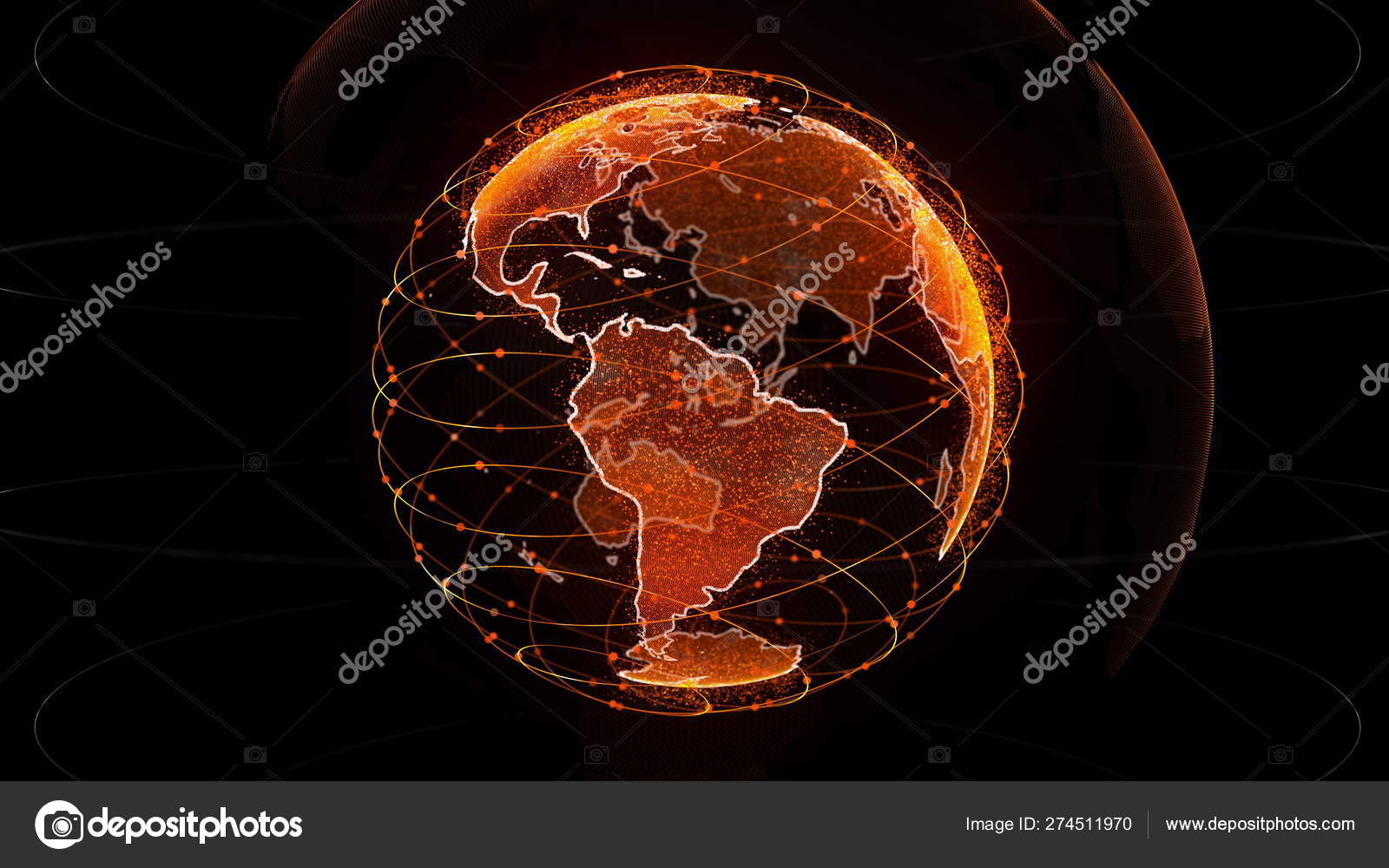 Digital earth data globe - abstract 3D rendering satellites network ...