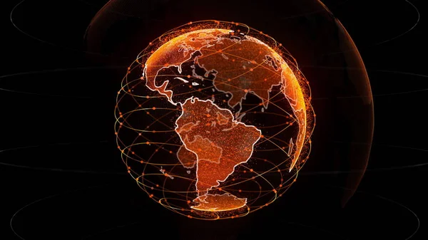 Digital earth data globe - abstract 3D rendering satellites network ...