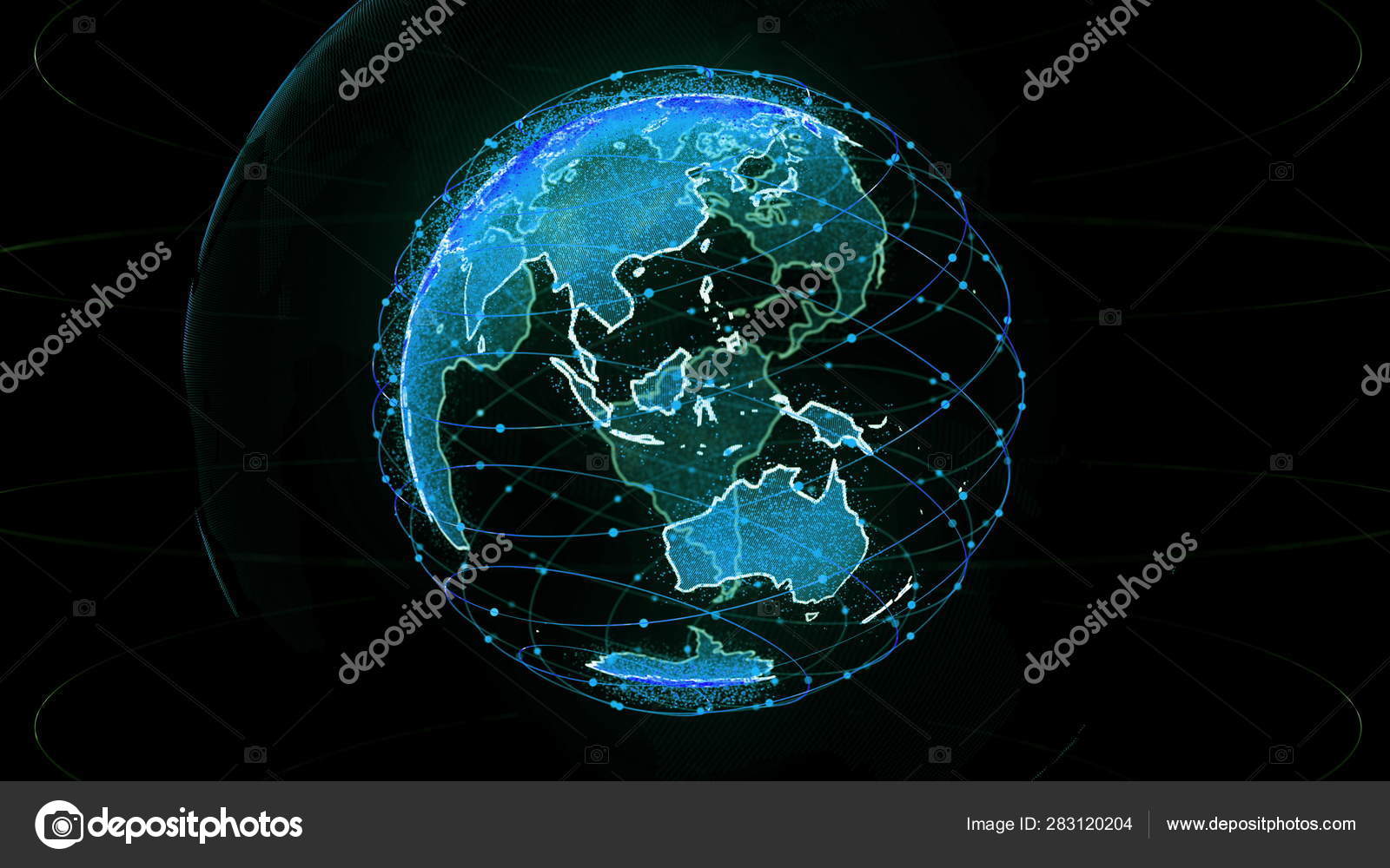 Digital earth data globe - abstract 3D rendering satellites network ...