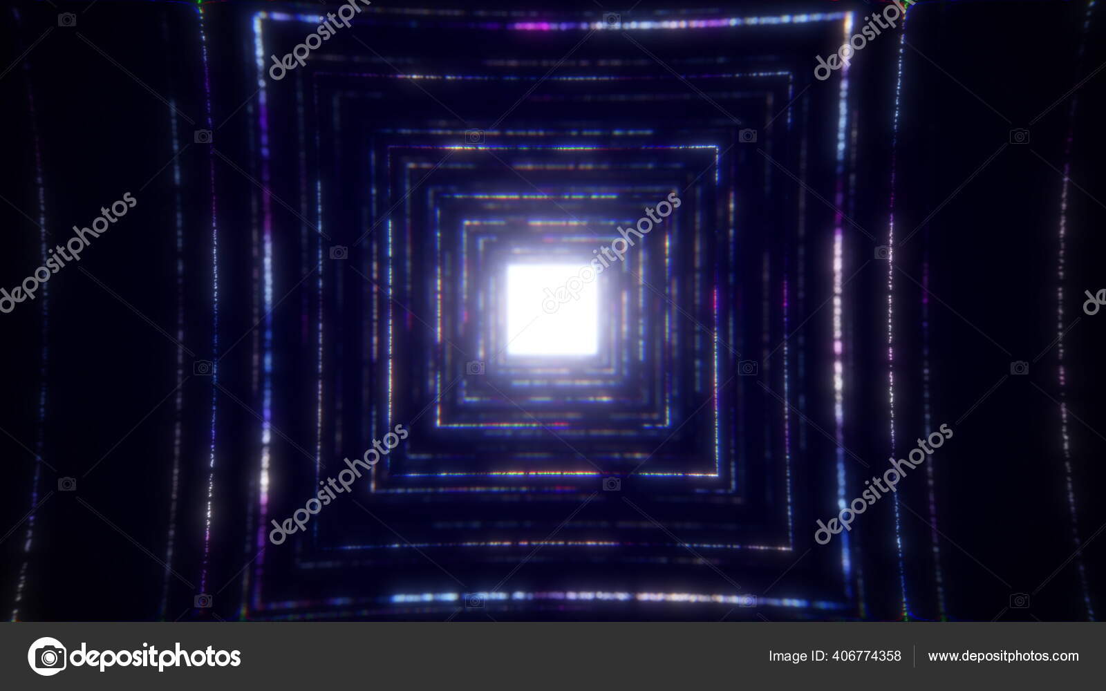 Flying a square tunnel made of neon particles. Seamless VJ loop for ...