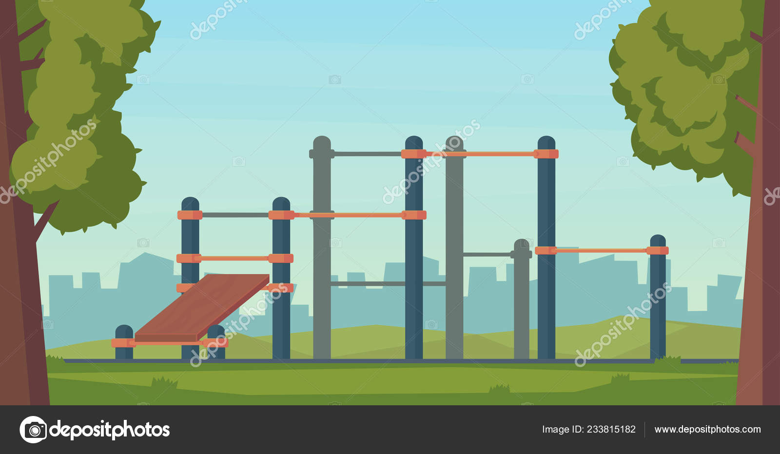 Summer street workout park for fitness and strength training. City ...