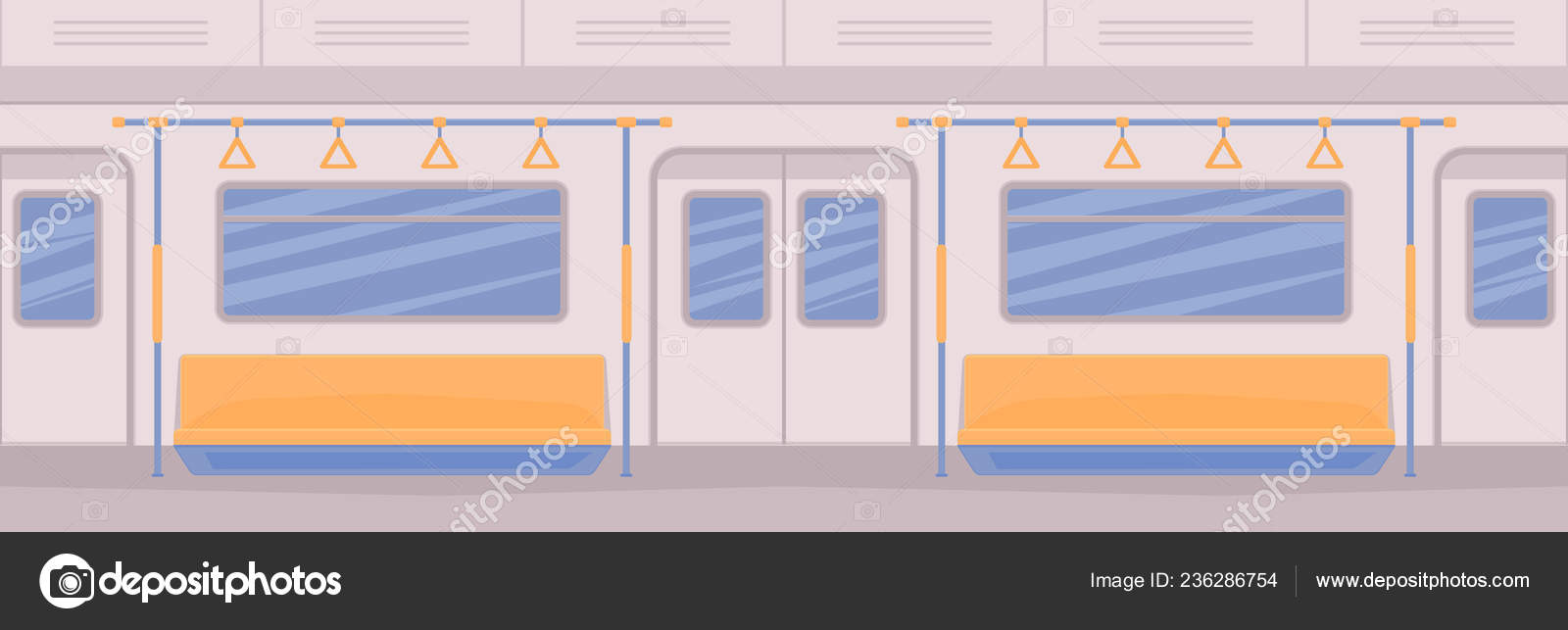 Subway Train Car Interior Seats Door Entrance Exit Handrails Window ...