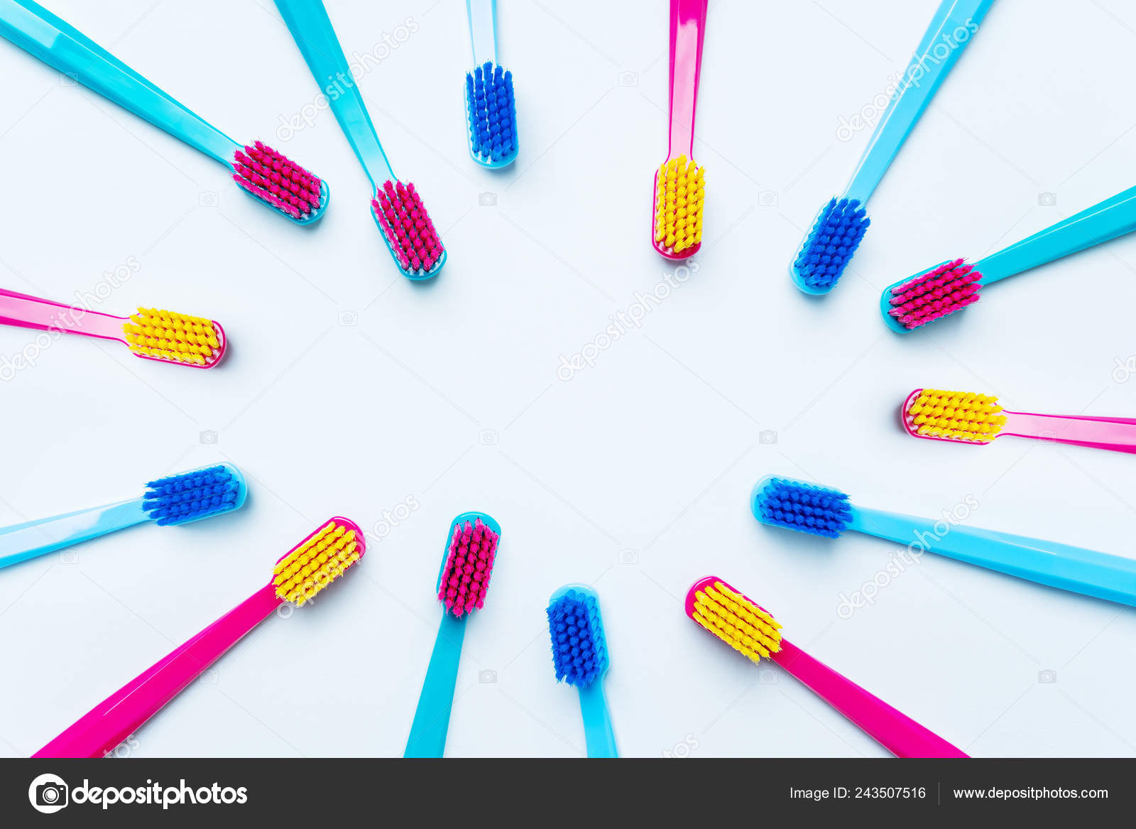 Colorful Toothbrushes Bright Color Bristles Light Pastel Blue ...