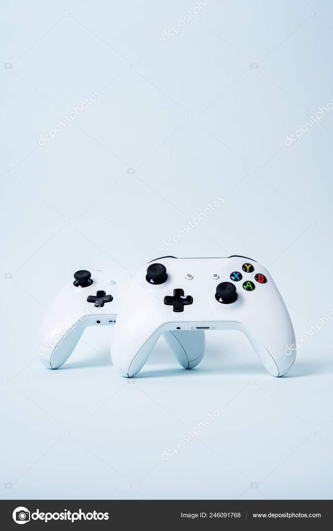 Gamepads Controller Joysticks Blue Pastel Background Copy Space Stock ...