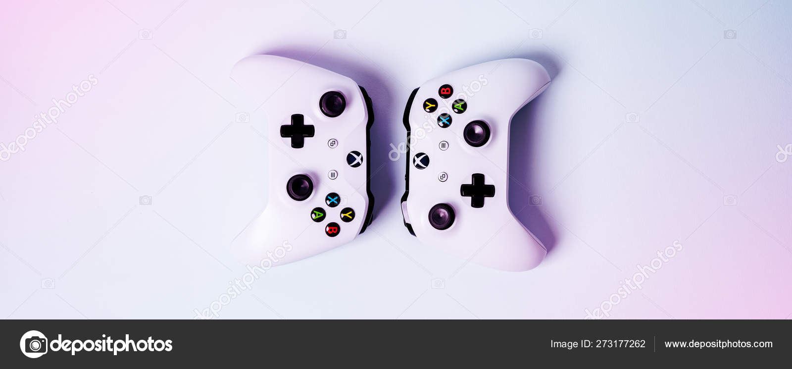 Two Xbox Gamepads Controller Joysticks Blue Lilac Background – Stock ...
