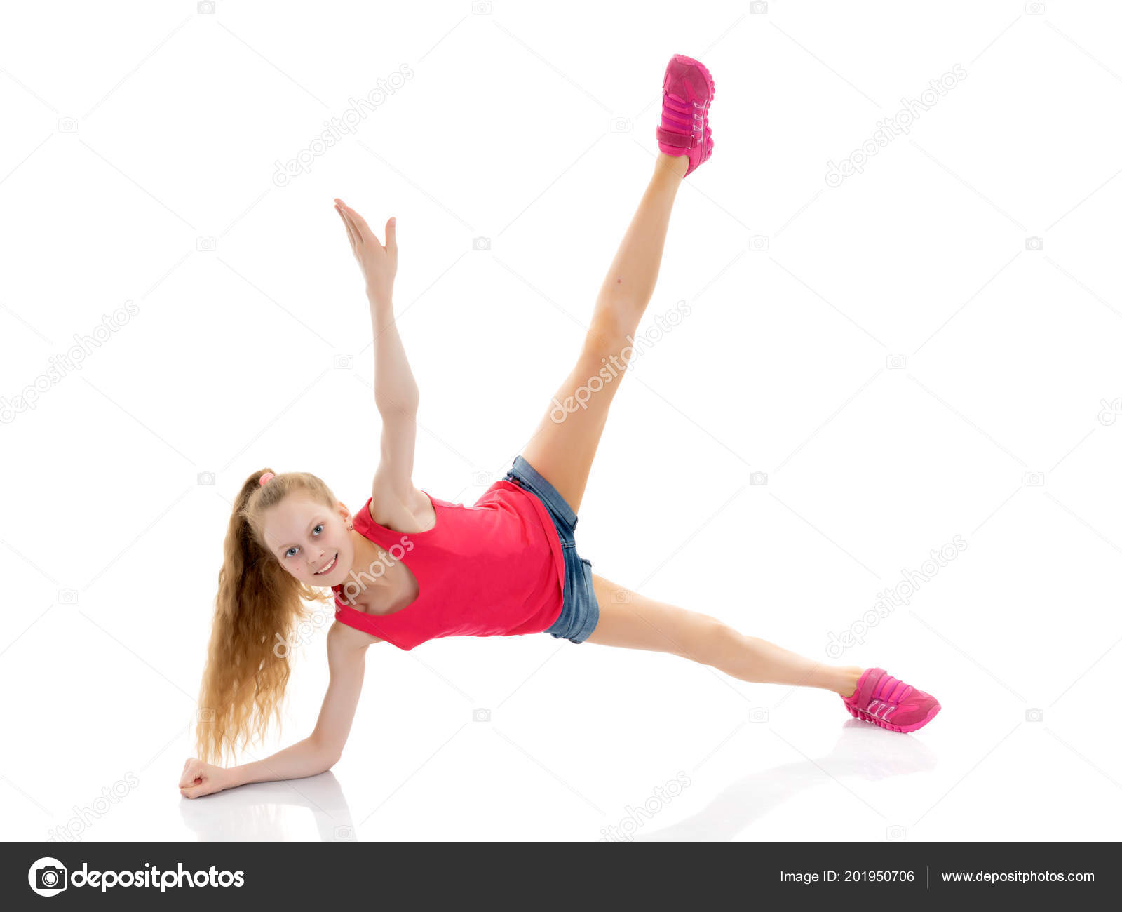 The gymnast perform an acrobatic element on the floor. — Stock Photo ...