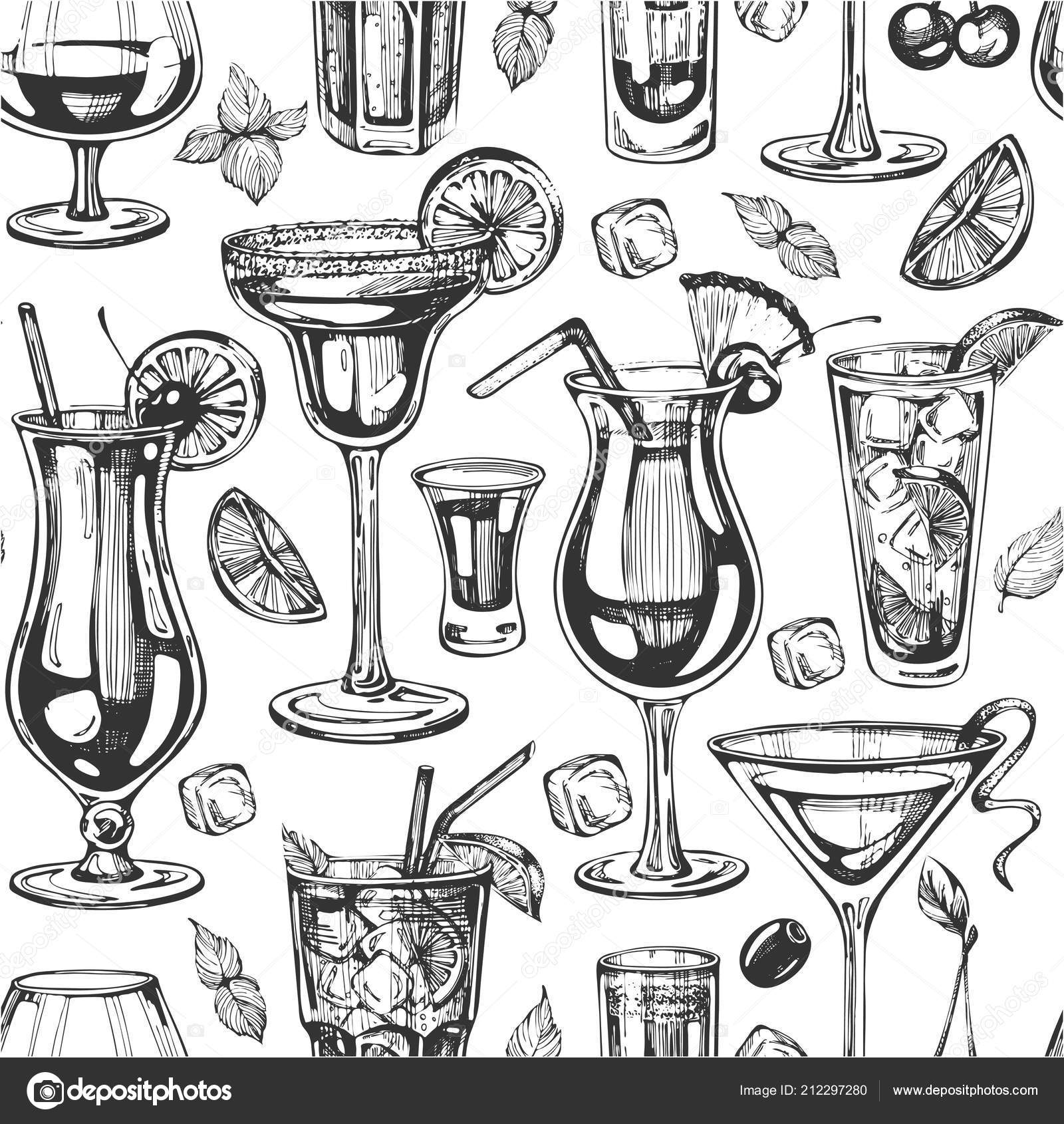 Seamless Pattern Hand Drawn Cocktails Stock Vector by ©Ollimay 212297280
