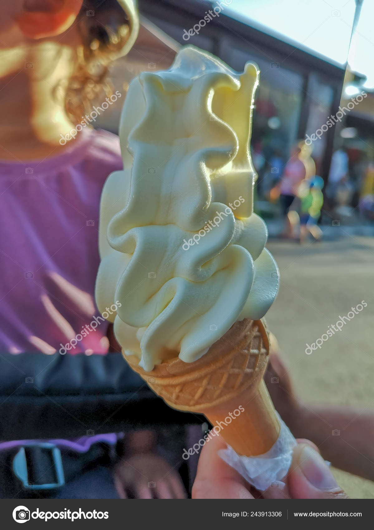 Close Horn Soft Wavy White Ice Cream Waffle Cup — Stock Photo ...