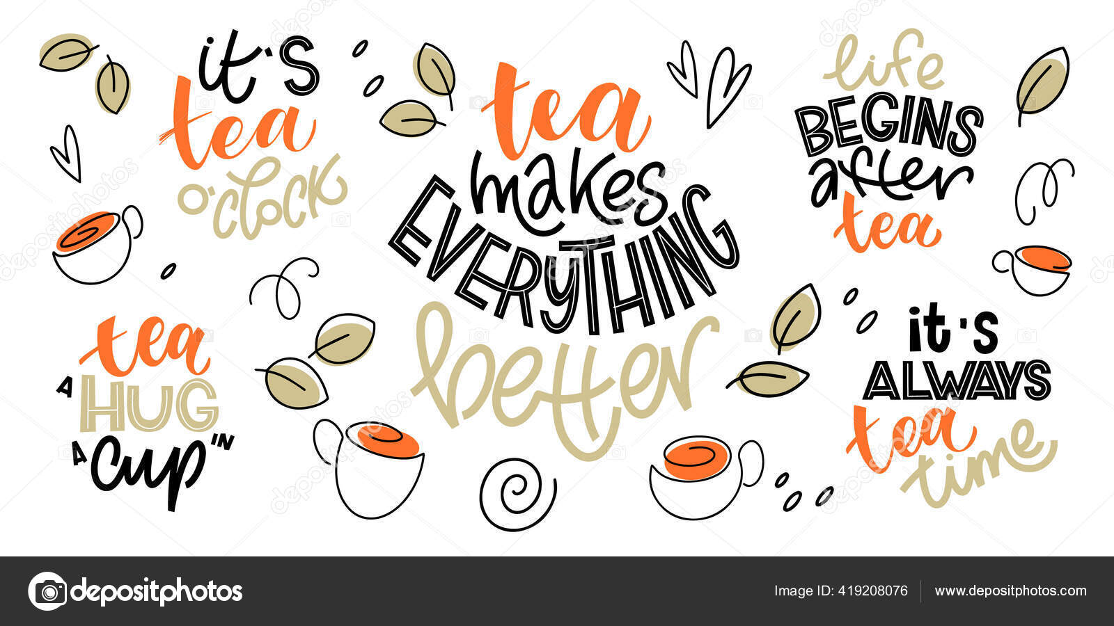 Tea quotes typography set. — Stock Vector © Kandella #419208076