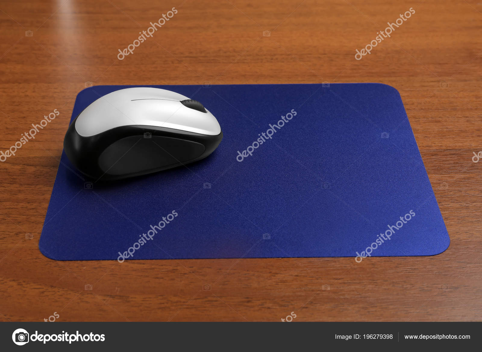 Blank Pad Wireless Computer Mouse Wooden Background Stock Photo by ...