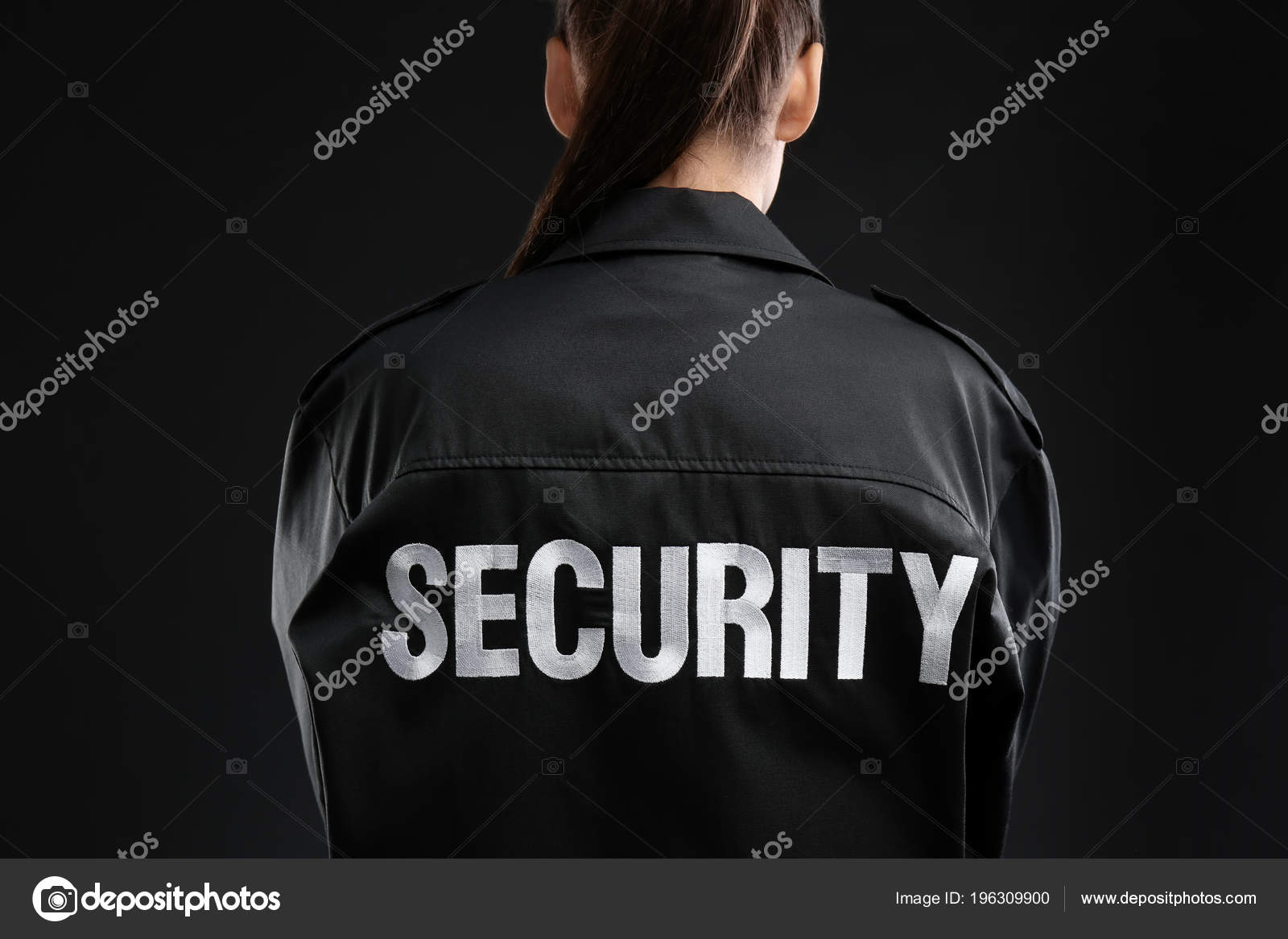 Female Security Guard Uniform Dark Background Closeup Stock Photo by ...