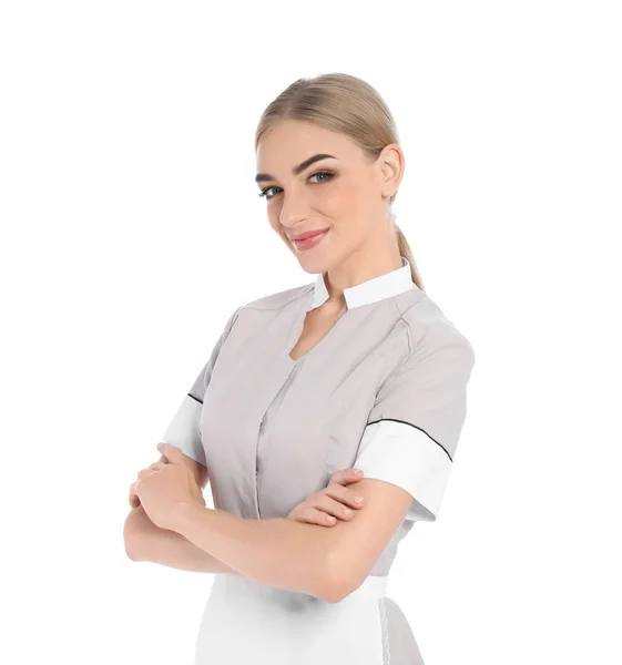 Young Chambermaid Uniform White Background — Stock Photo © NewAfrica ...