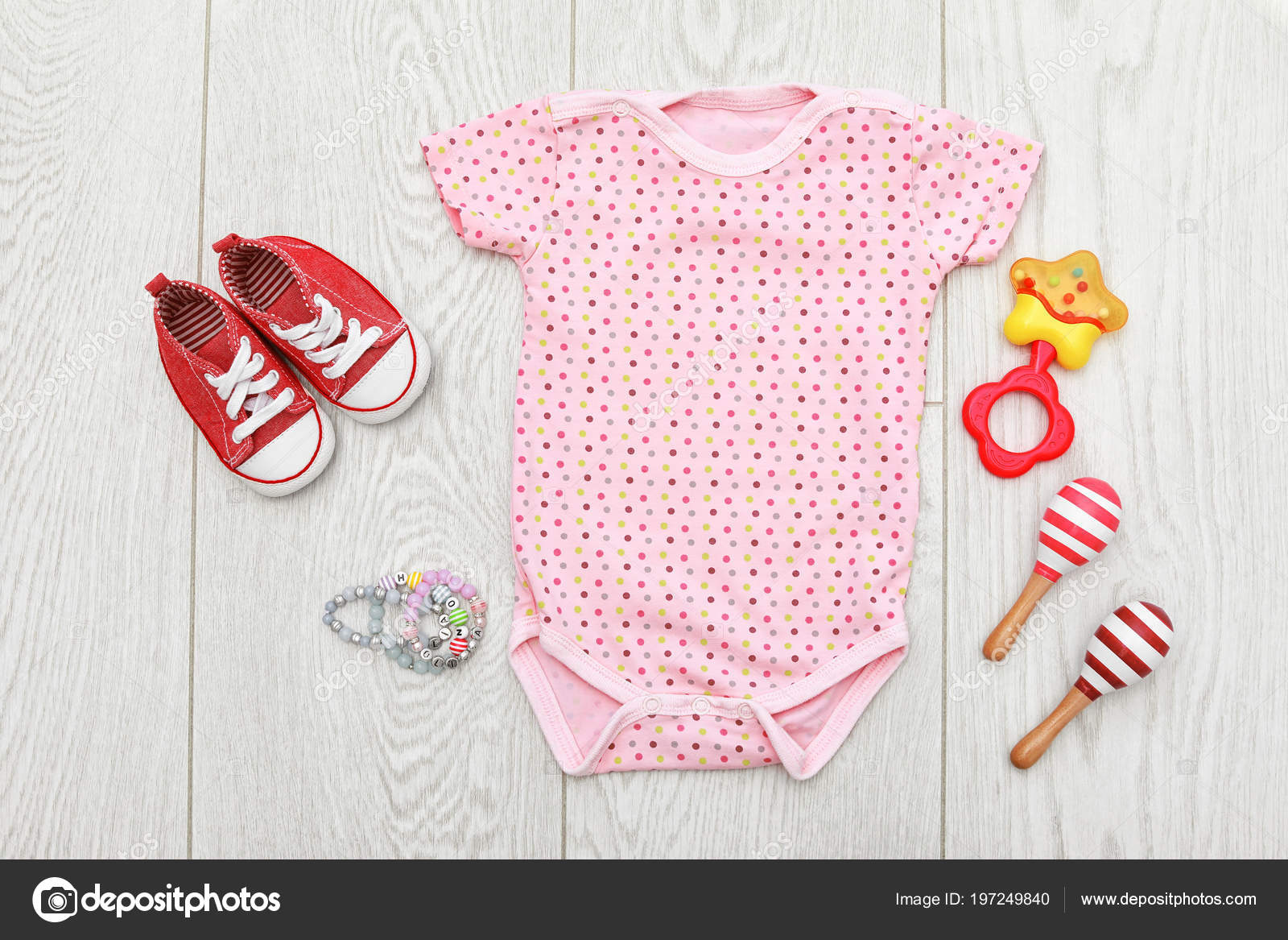 Flat Lay Composition Baby Clothes Accessories Wooden Background Stock ...