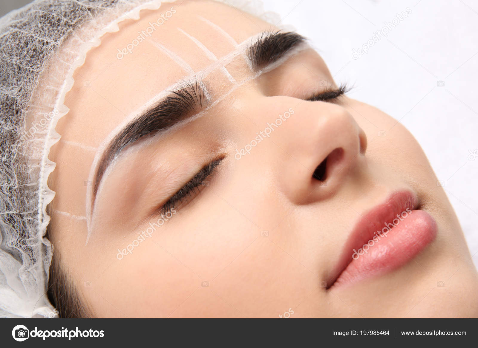 Young Woman Marks Face Eyebrow Permanent Makeup Procedure Closeup Stock ...