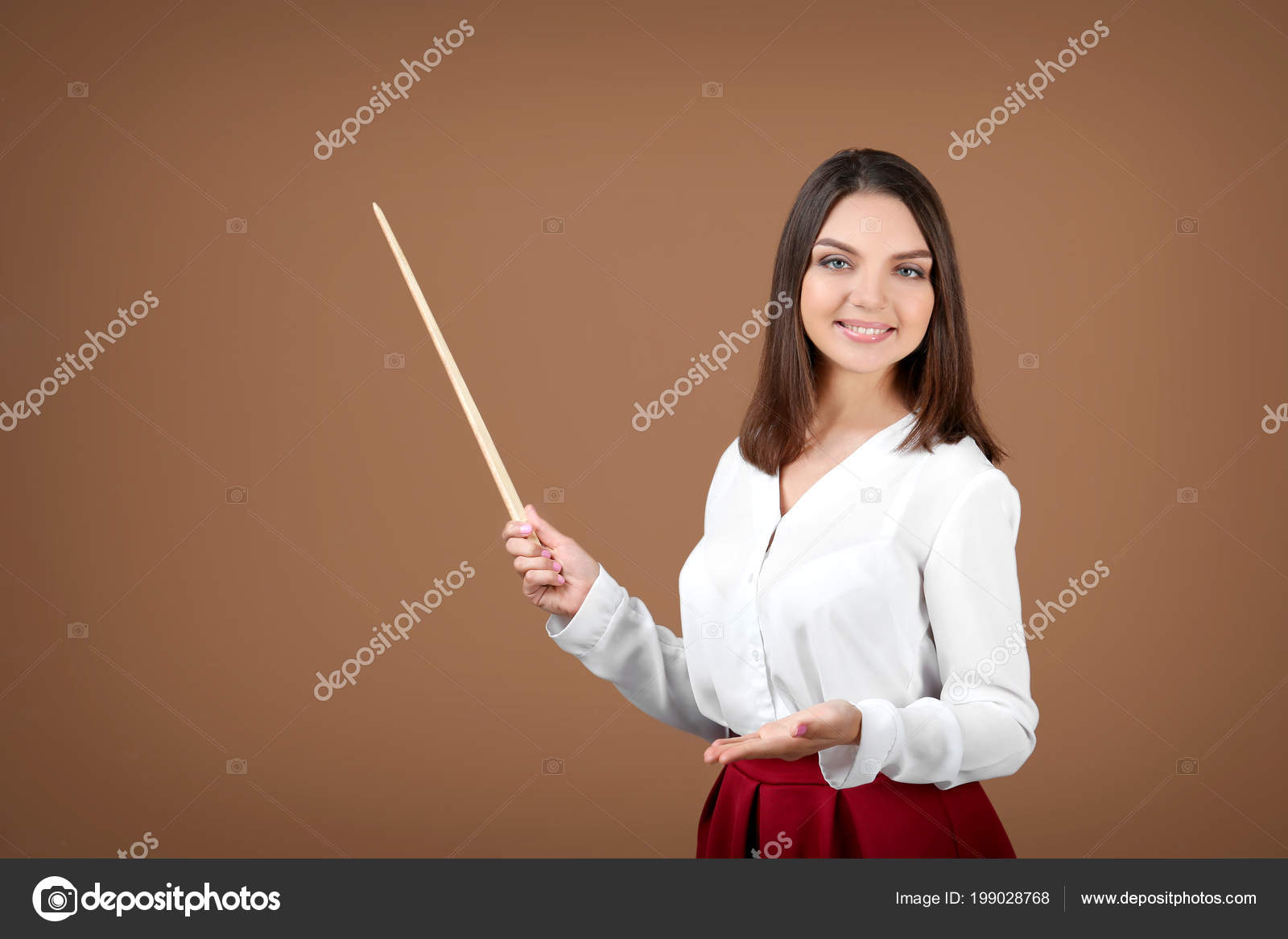 Portrait Female Teacher Pointer Color Background Stock Photo by ...