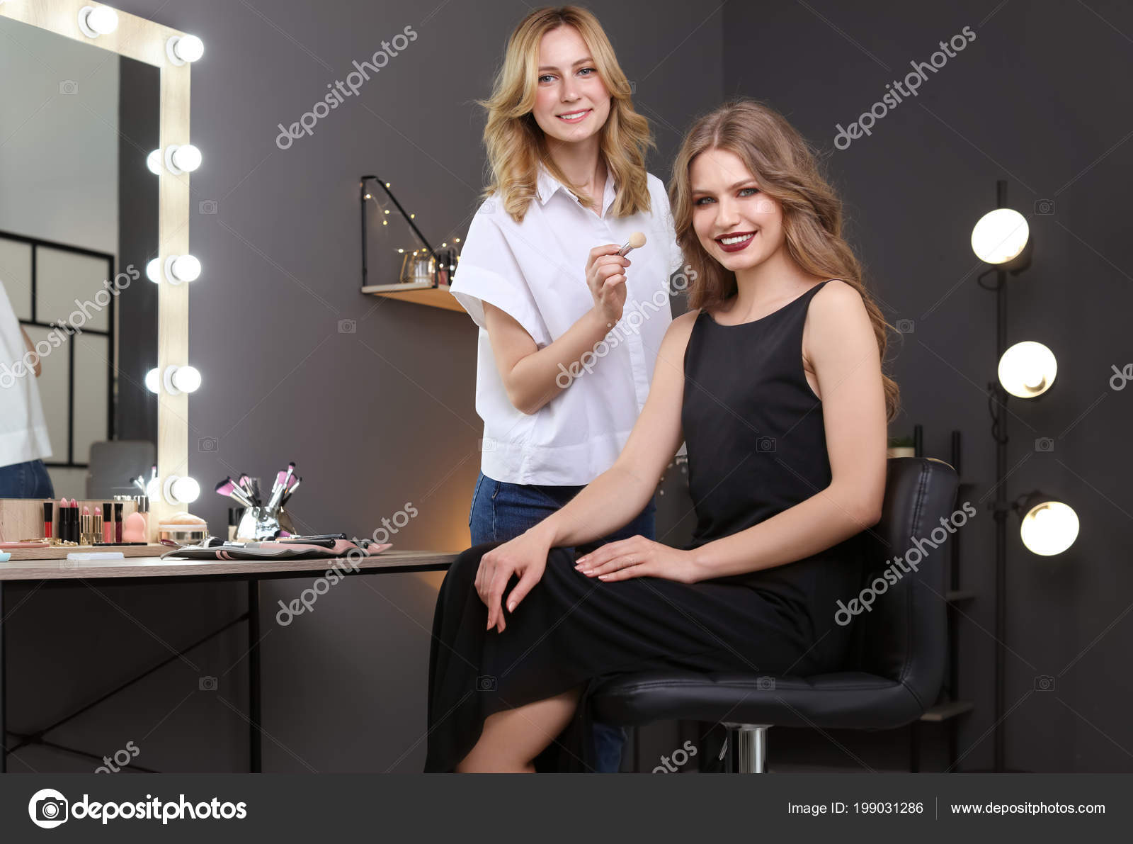 Professional Makeup Artist Working Client Dressing Room Stock Photo by ...