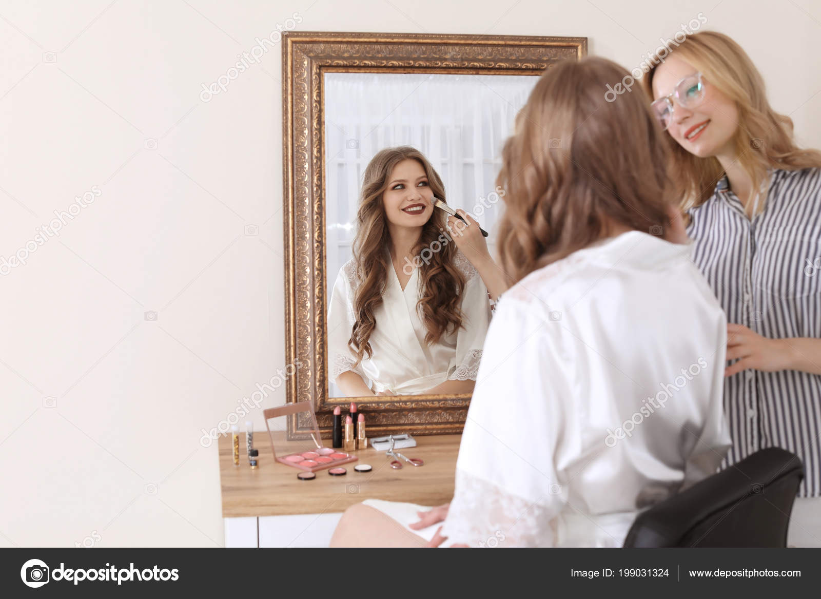Professional Makeup Artist Working Client Dressing Room — Stock Photo ...