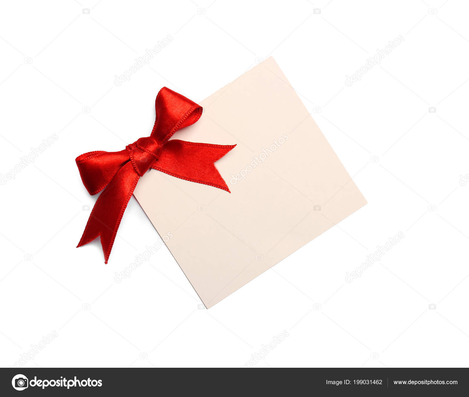 Blank Gift Tag Satin Ribbon White Background Top View Stock Photo by ...