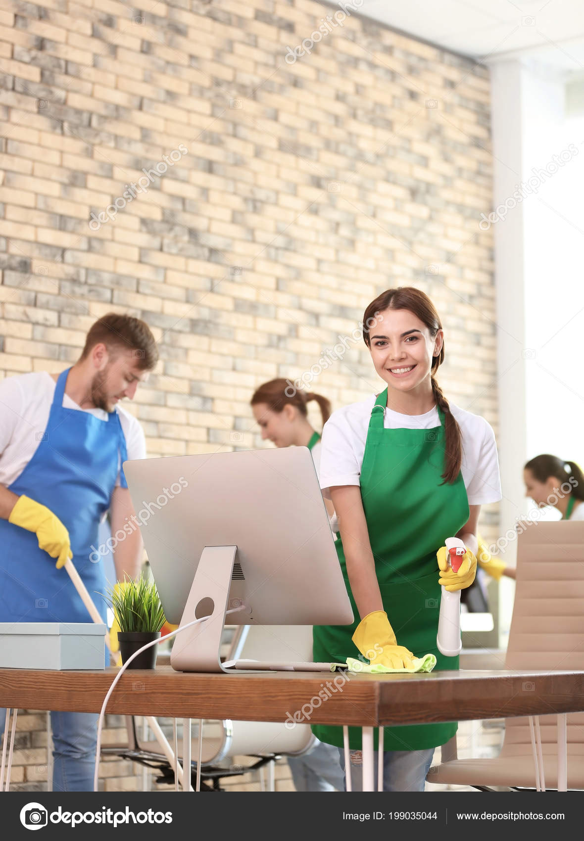Team Professional Janitors Uniform Cleaning Office Stock Photo by ...