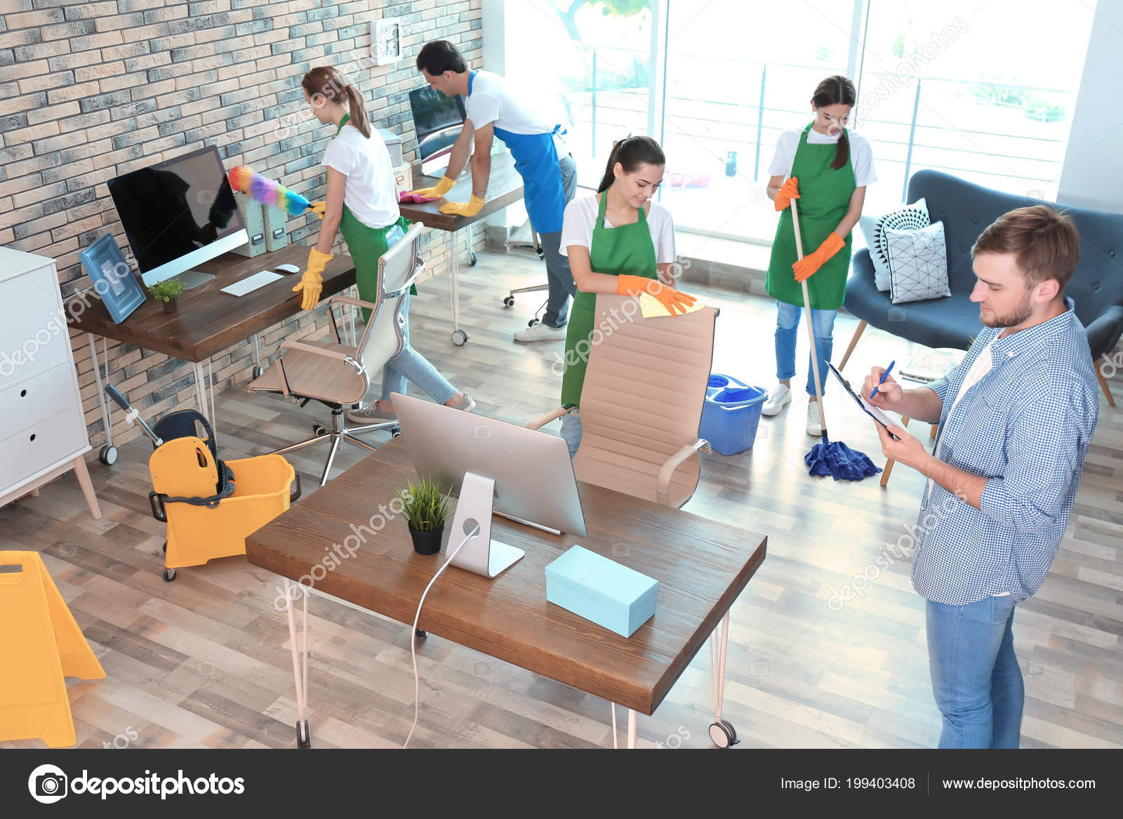 Team Professional Janitors Uniform Cleaning Office — Stock Photo ...