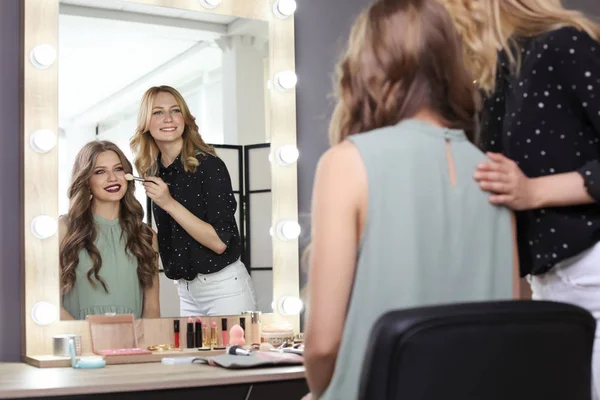 Professional Makeup Artist Working Client Dressing Room Stock Photo by ...