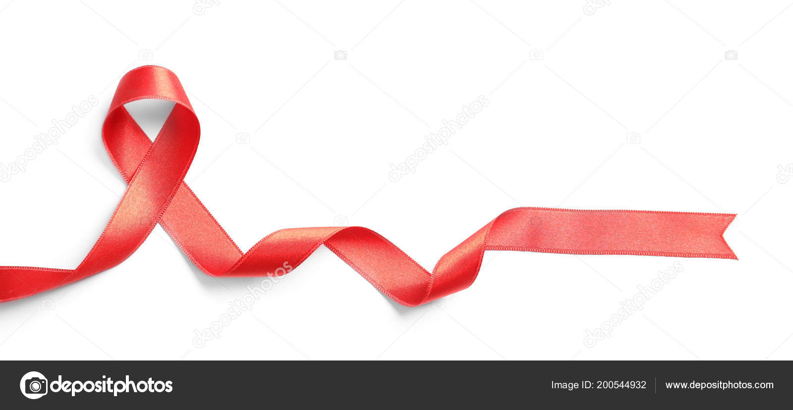 Red Ribbon White Background Top View Cancer Awareness Stock Photo by ...
