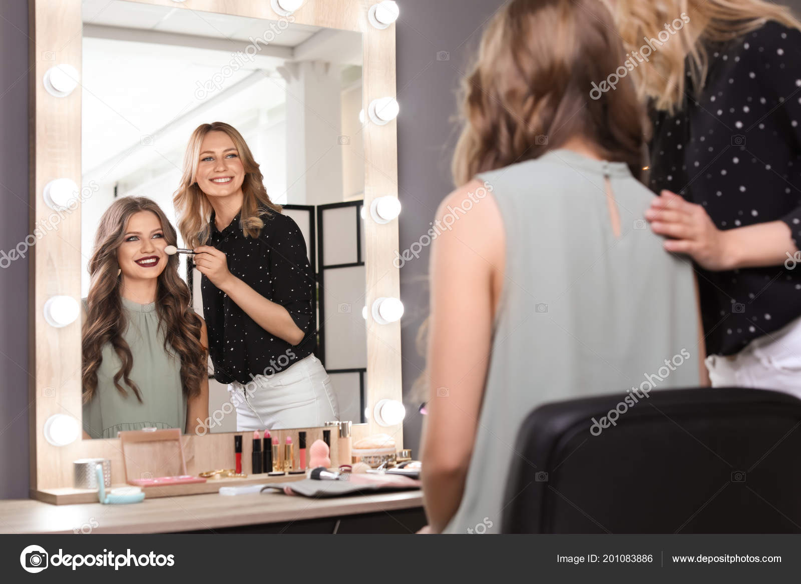 Professional Makeup Artist Working Client Dressing Room Stock Photo by ...
