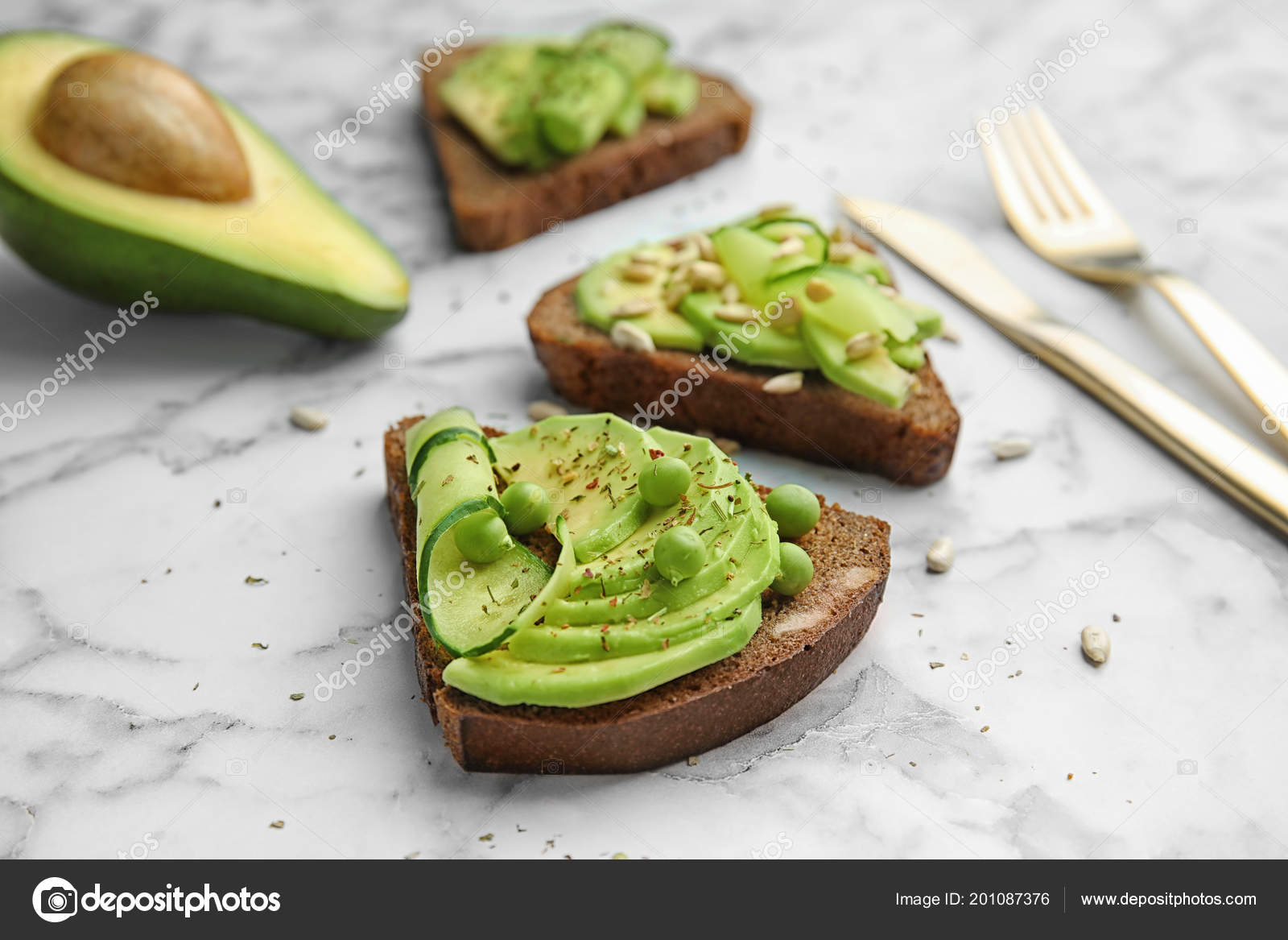 Crisp Rye Toast Sliced Avocado Marble Table Stock Photo by ©NewAfrica ...