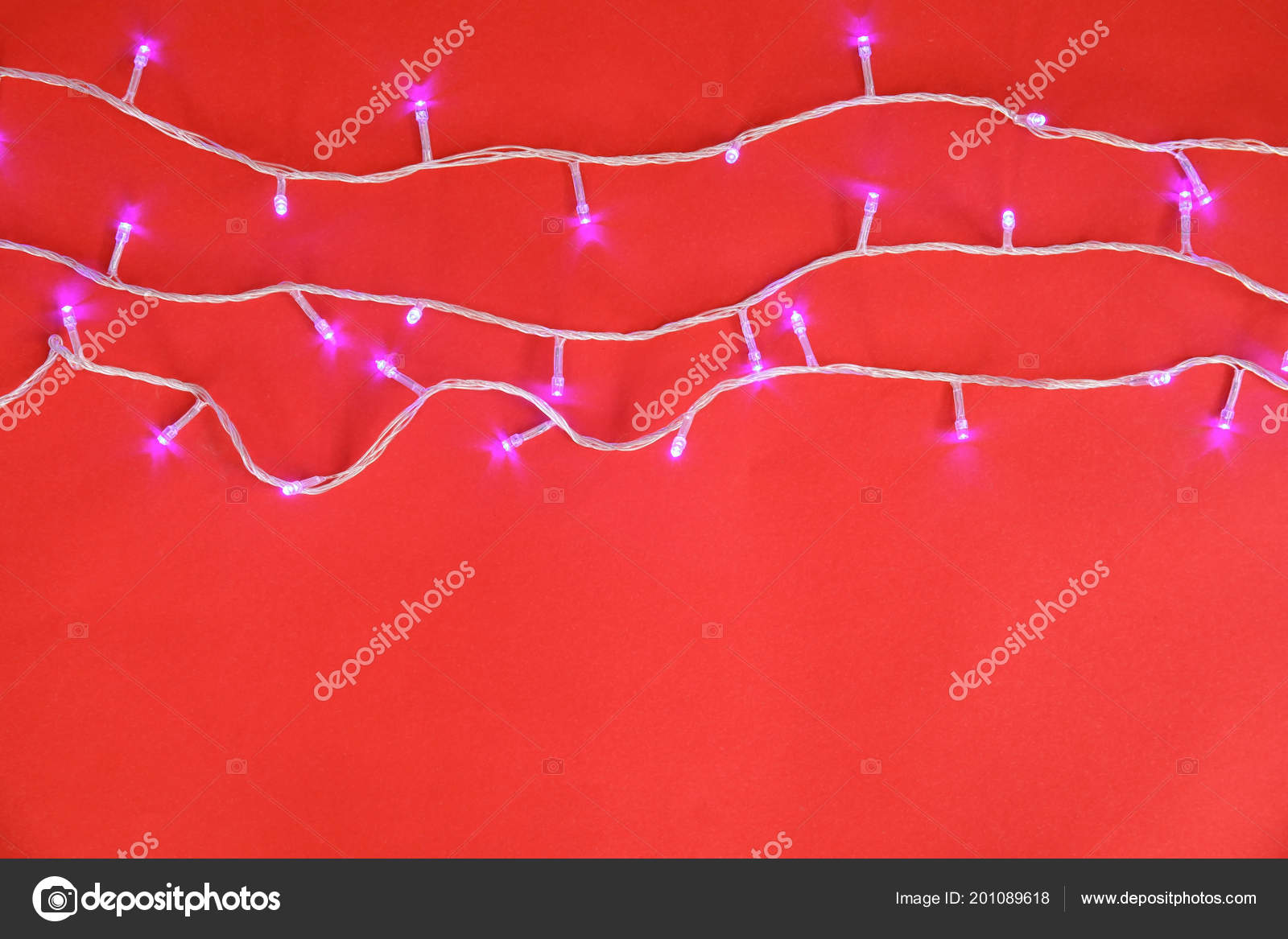 Glowing Christmas Lights Color Background Top View Stock Photo by ...