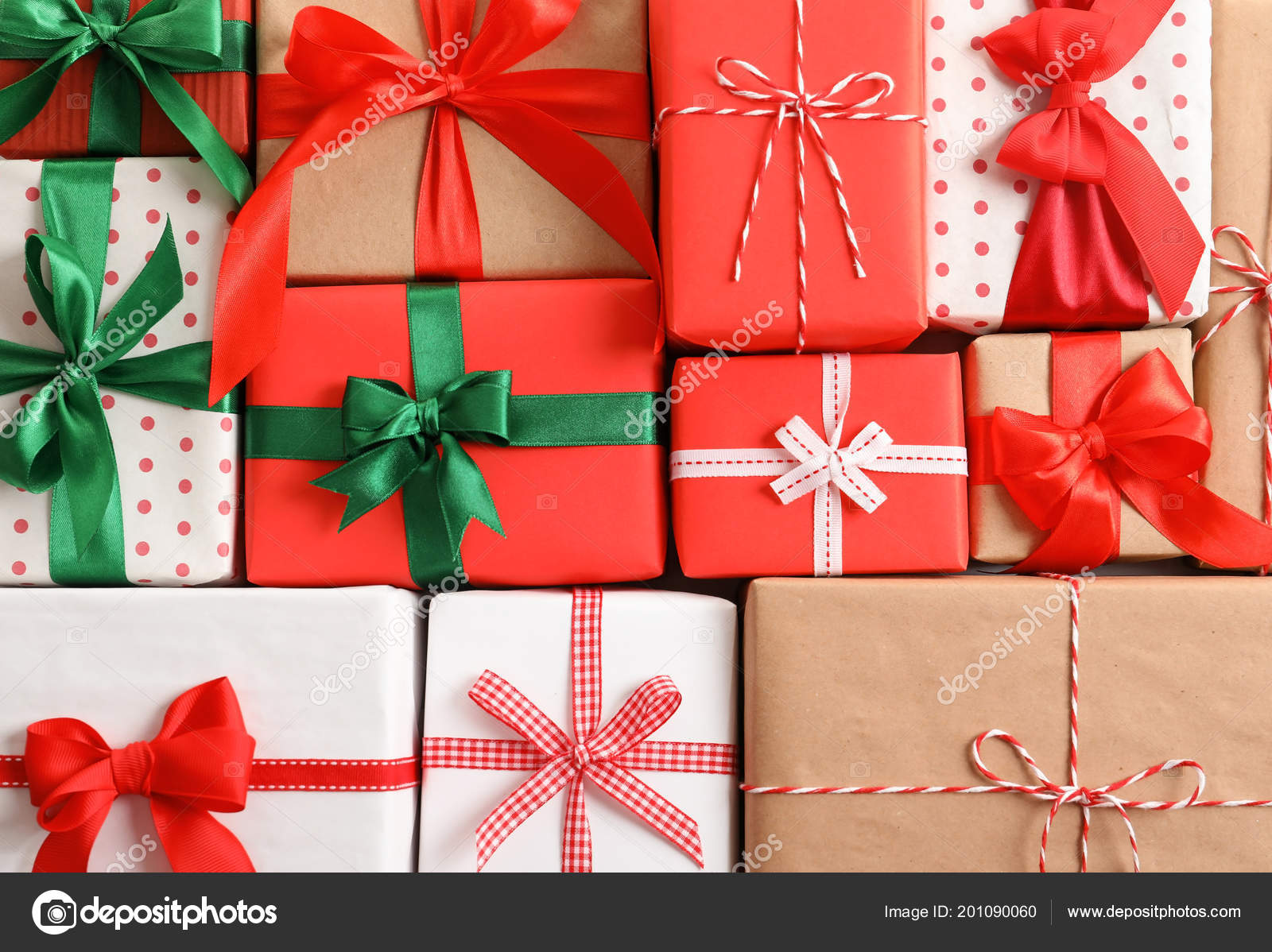 Beautifully Wrapped Gift Boxes Background Closeup — Stock Photo ...