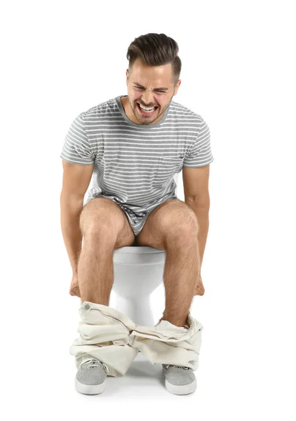 Young Man Suffering Diarrhea Toilet Bowl Isolated White Stock Photo by ...